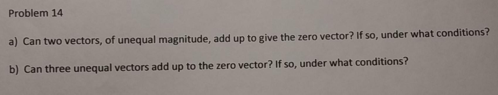 Solved Problem 14 a) Can two vectors, of unequal magnitude, | Chegg.com