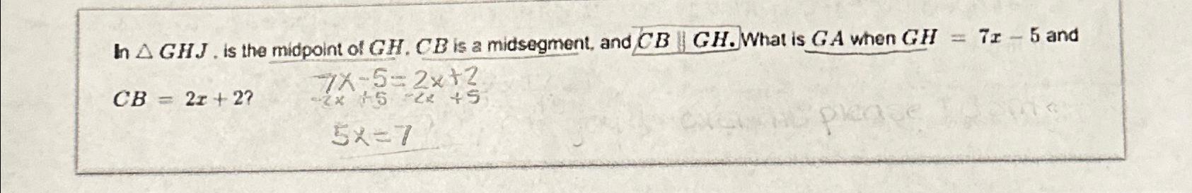 Solved In ????GHJ, ﻿is the midpoint of GH,CB ﻿is a | Chegg.com