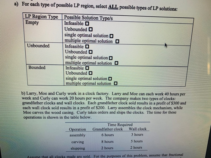 Solved a) For each type of possible LP region, select ALL | Chegg.com