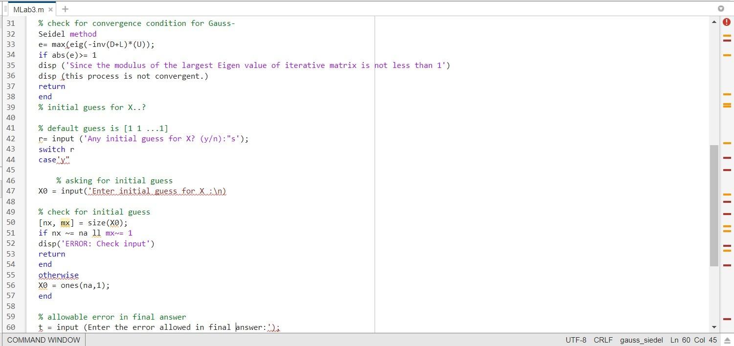 Solved \% Gauss-Seidel Method in MATLAB function x= | Chegg.com