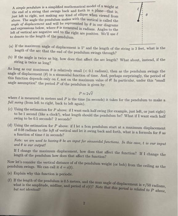 Solved A simple pendulum is a simplified mathematical model | Chegg.com