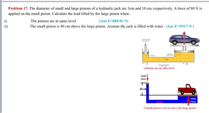Solved Problem 17. The diameter of small and large pistons | Chegg.com