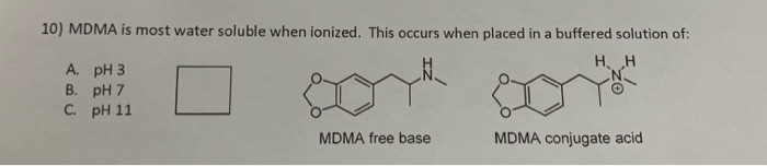 Solved 10) MDMA is most water soluble when ionized. This | Chegg.com
