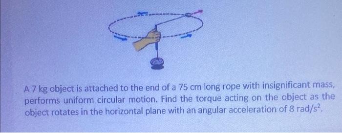 Solved A 7 kg object is attached to the end of a 75 cm long | Chegg.com