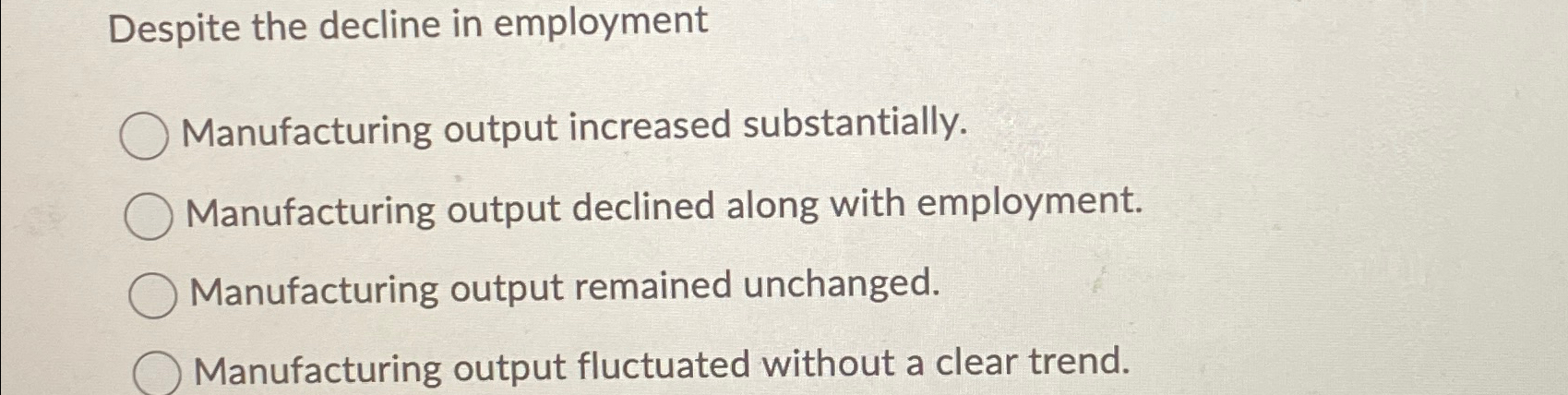 Solved Despite the decline in employmentManufacturing output | Chegg.com