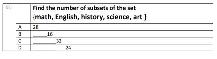 Solved 11 Find the number of subsets of the set {math, | Chegg.com