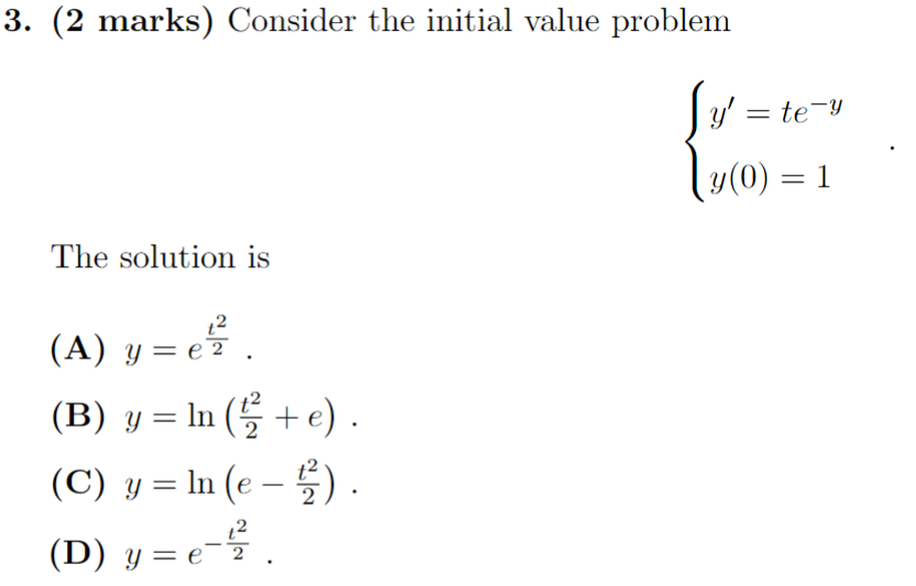 Solved ( 2 ﻿marks) ﻿Consider the initial value | Chegg.com