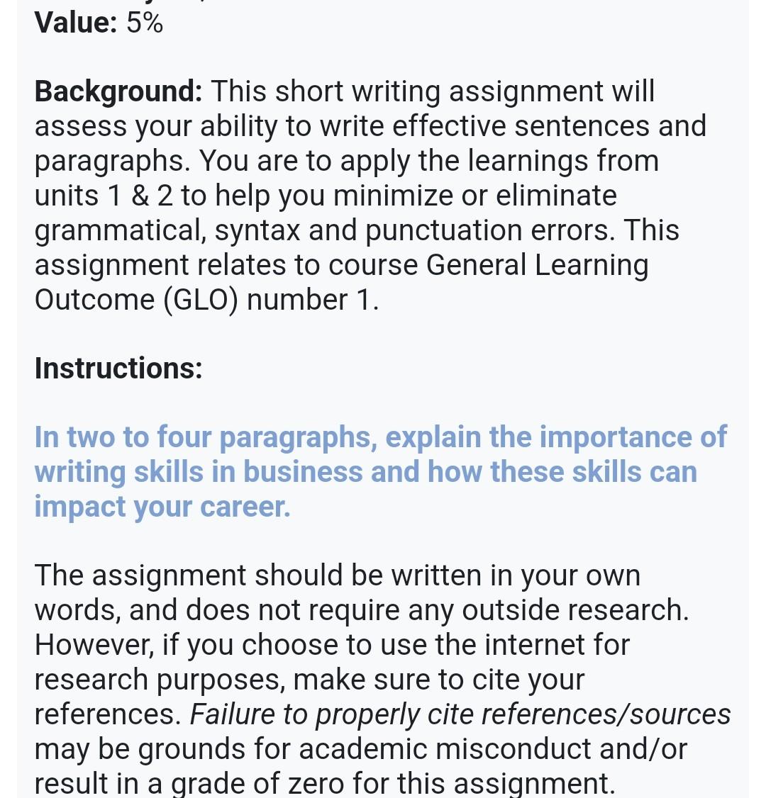 Value: 5% Background: This short writing assignment | Chegg.com