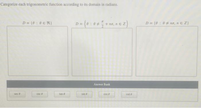 Solved Categorize each trigonometric function according to | Chegg.com
