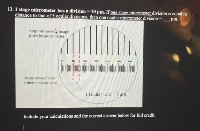 Solved 3.1 stage micrometer has a division =10μm. If one | Chegg.com