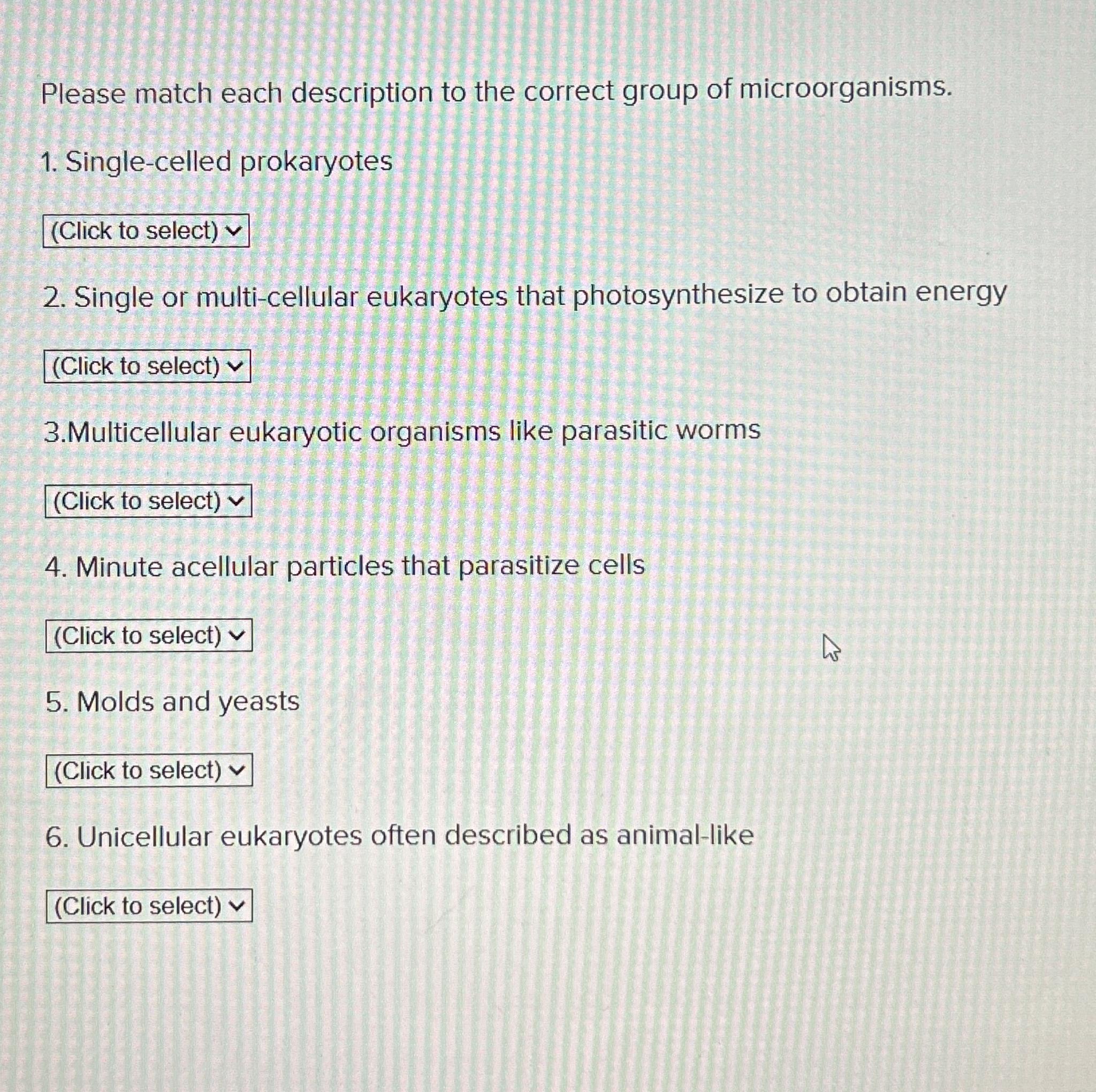 Solved Please match each description to the correct group of | Chegg.com