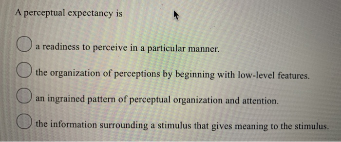 Solved A perceptual expectancy is a readiness to perceive in | Chegg.com