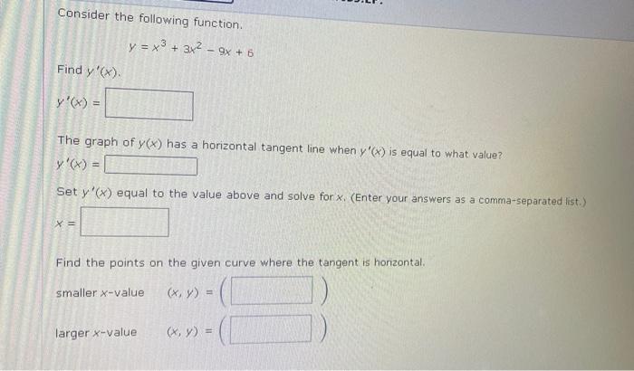 Solved Consider the following function. y = x3 + 3x2 - 9x + | Chegg.com