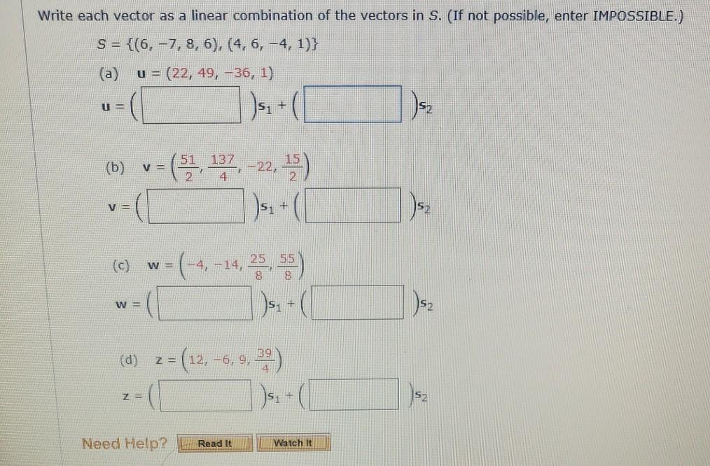 Solved Write each vector as a linear combination of the | Chegg.com