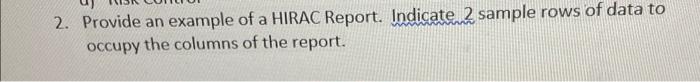 Solved 2. Provide an example of a HIRAC Report. Indicate 2 | Chegg.com
