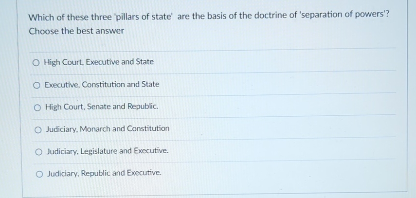 Solved Which of these three 'pillars of state' are the basis | Chegg.com