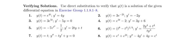 Solved 2. Verifying Solutions. Use direct substitution to | Chegg.com