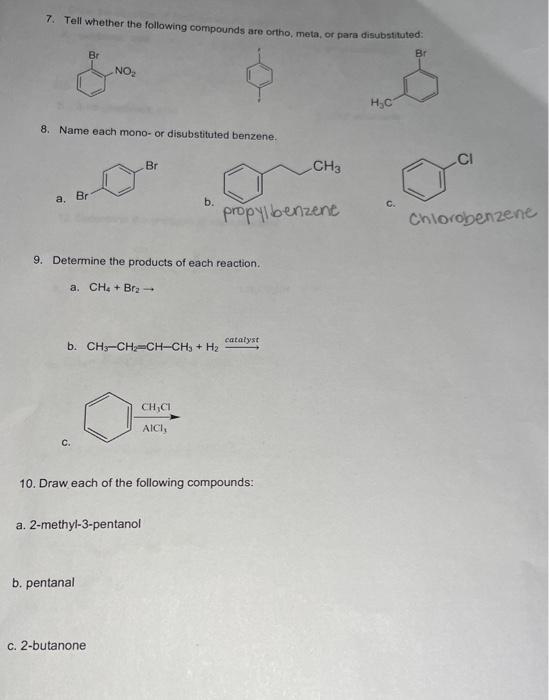 Solved 7. Tell whether the following compounds are ortho, | Chegg.com