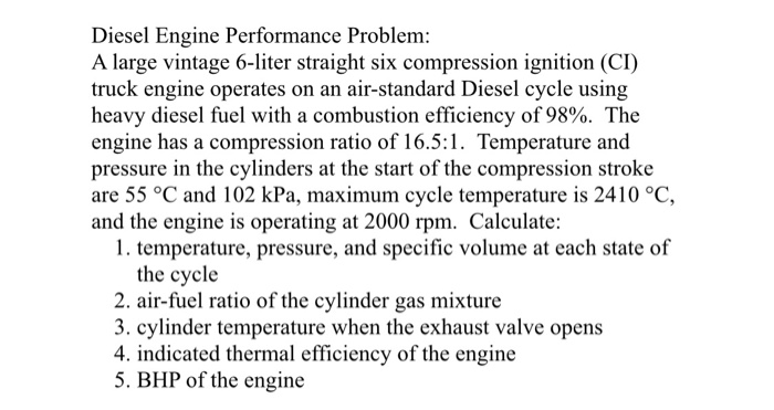Solved Diesel Engine Performance Problem: A large vintage | Chegg.com