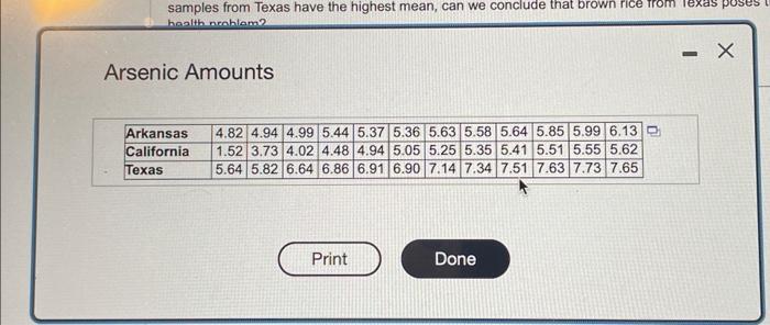 Solved The accompanying table gives amounts of arsenic in | Chegg.com