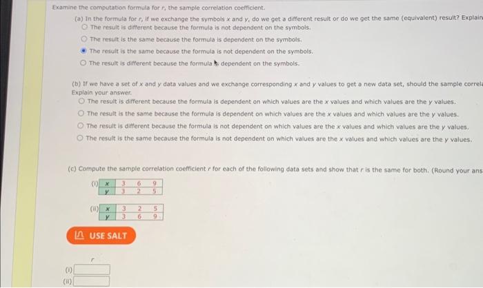 Solved Examine the computation formula for r, the sampie | Chegg.com