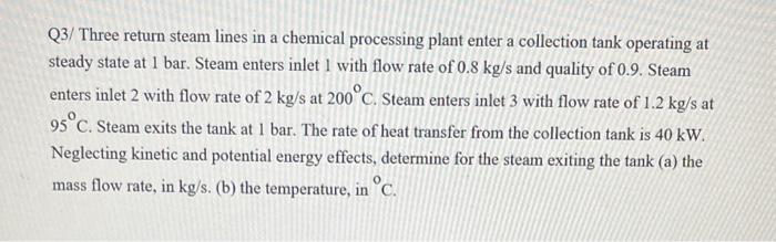 Q3/ Three return steam lines in a chemical processing | Chegg.com