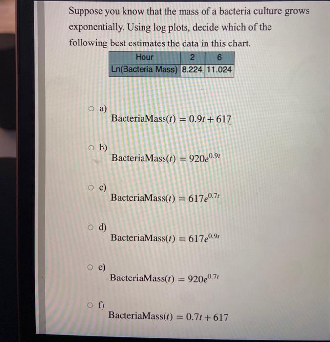 Solved Suppose you know that the mass of a bacteria culture | Chegg.com