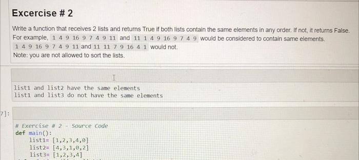 Solved Excercise # 2 Write a function that receives 2 lists | Chegg.com