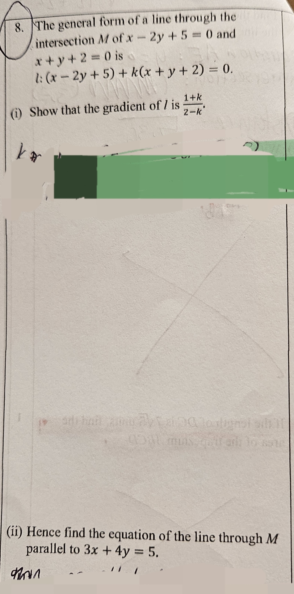 Solved The general form of a line through the intersection M | Chegg.com