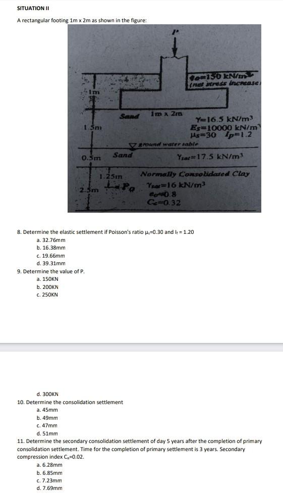 Solved SITUATION II A rectangular footing 1m x 2m as shown | Chegg.com