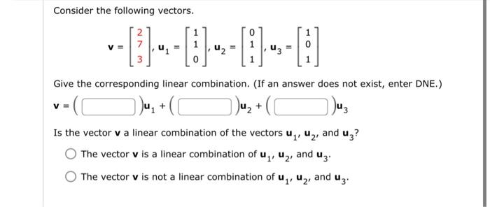Solved Consider the following vectors. | Chegg.com