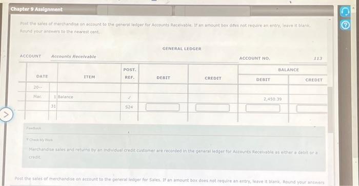 Solved Chapter 9 Assignment Post the sales of merchandise on | Chegg.com