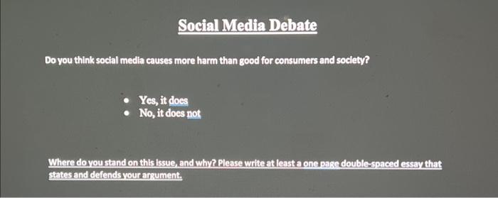 Solved Social Media Debate Do you think social medla causes | Chegg.com