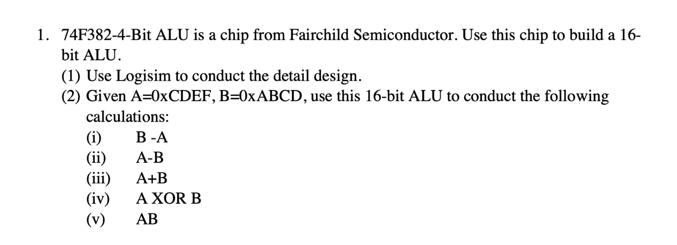 74F382-4-Bit ALU is ﻿a chip from Fairchild | Chegg.com