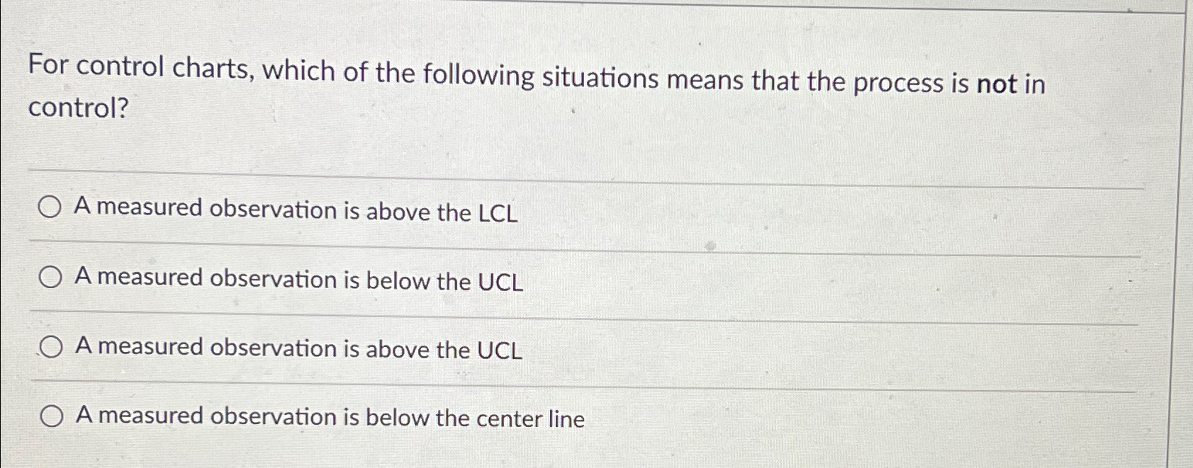 Solved For control charts, which of the following situations | Chegg.com