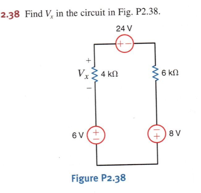 Solved 2.38 ﻿Find Vx ﻿in the circuit in Fig. P2.38.Figure | Chegg.com