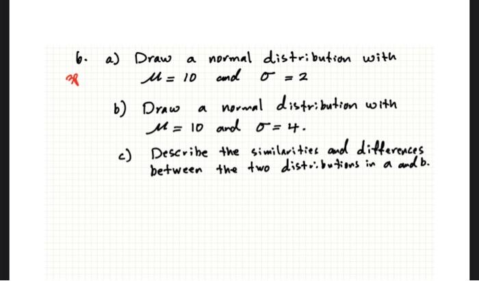 [Solved]: a) Draw a normal distribution with =10 and =2 b)