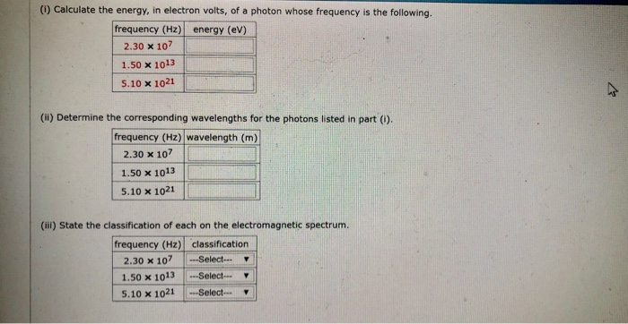 Solved 1 Calculate The Energy In Electron Volts Of A
