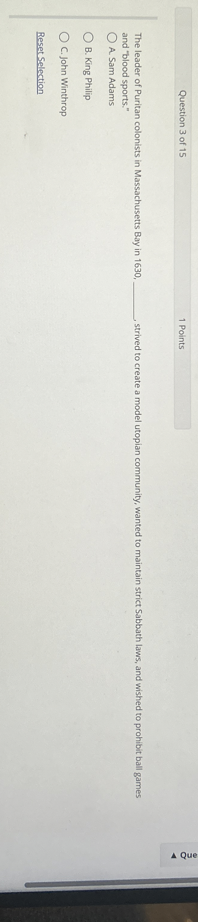 Solved Question 3 ﻿of 151 ﻿PointsThe leader of Puritan | Chegg.com