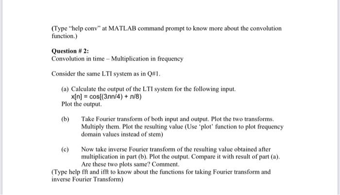 Solved Type Help Conv At Matlab Command Prompt To Know