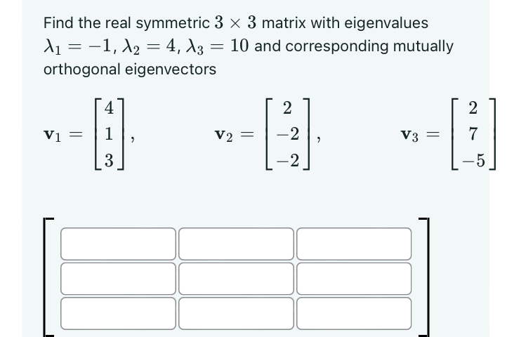 Solved Find the real symmetric 3×3 ﻿matrix with eigenvalues | Chegg.com