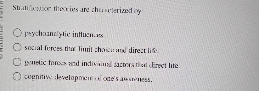 Solved Stratification theories are characterized | Chegg.com