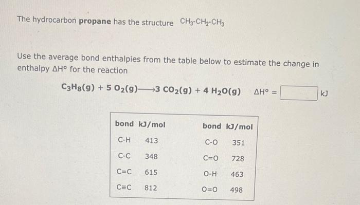 Solved The hydrocarbon propane has the structure CH3-CH2-CHz | Chegg.com