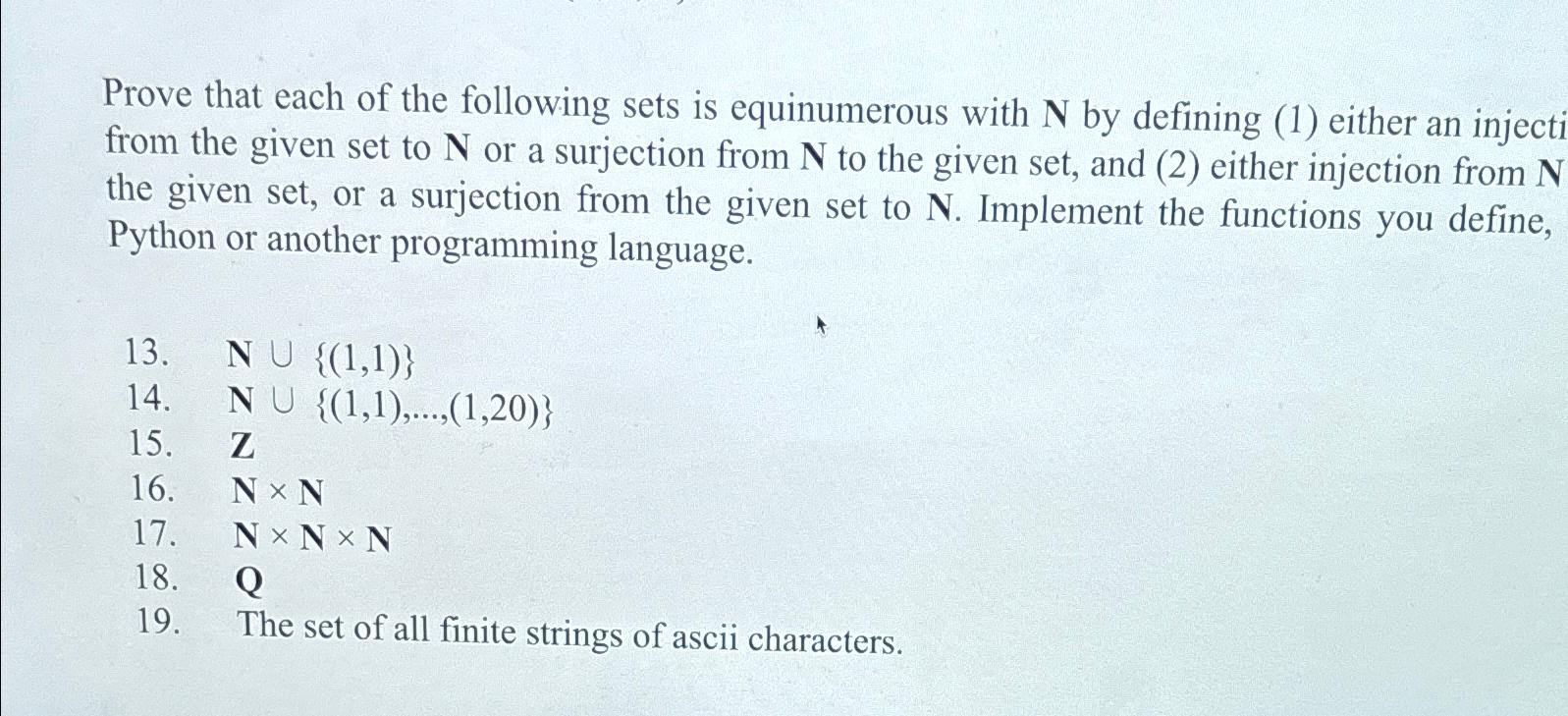 Solved Prove that each of the following sets is equinumerous | Chegg.com