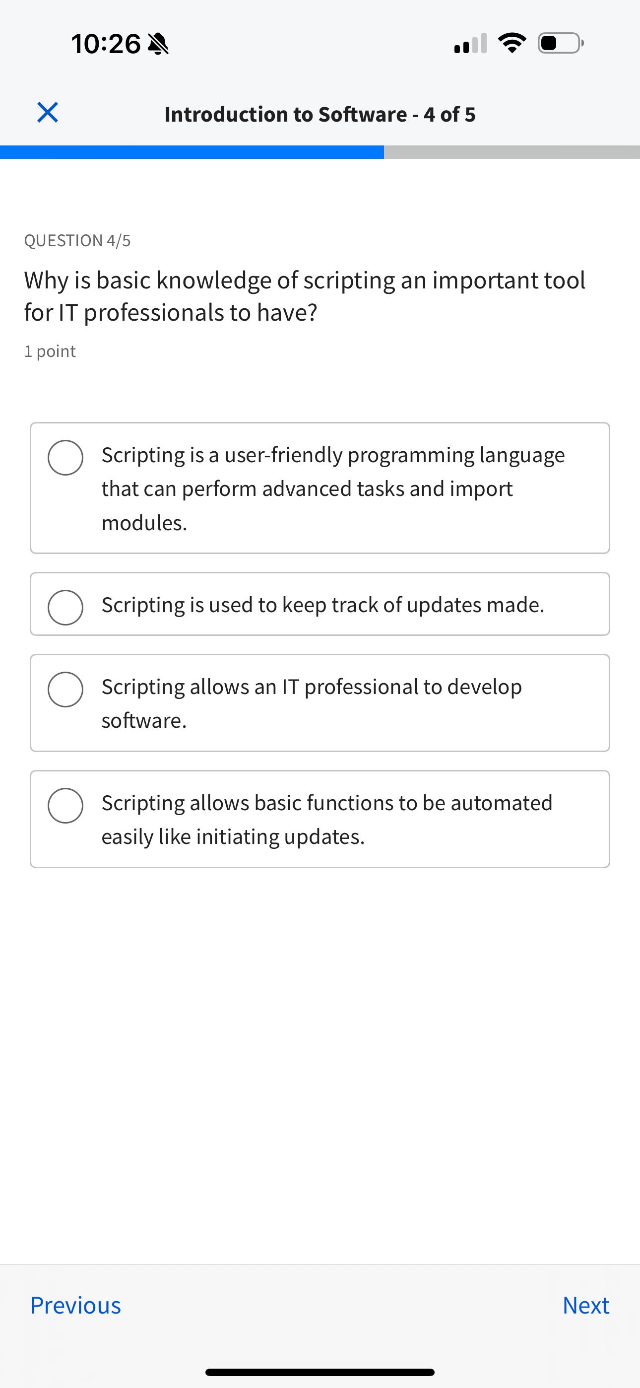 Solved 10:26Introduction to Software - 4 ﻿of 5QUESTION | Chegg.com