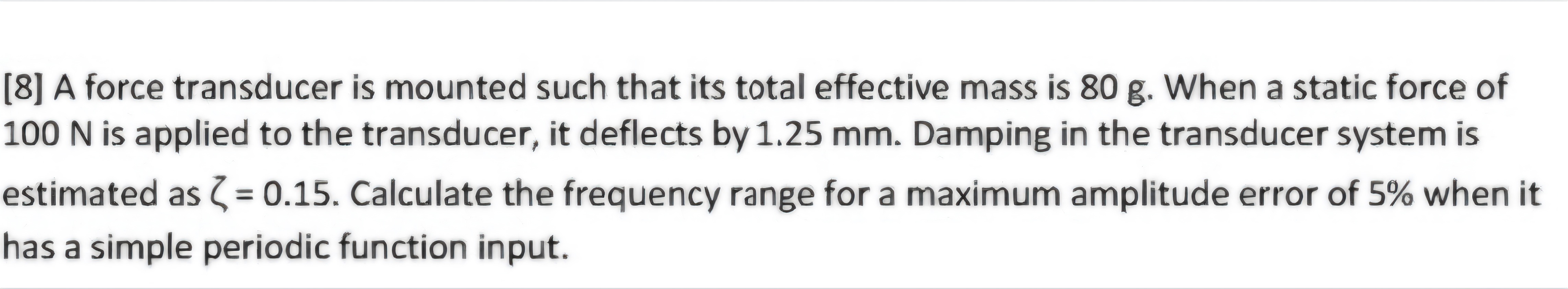 Solved [8] ﻿A force transducer is mounted such that its | Chegg.com