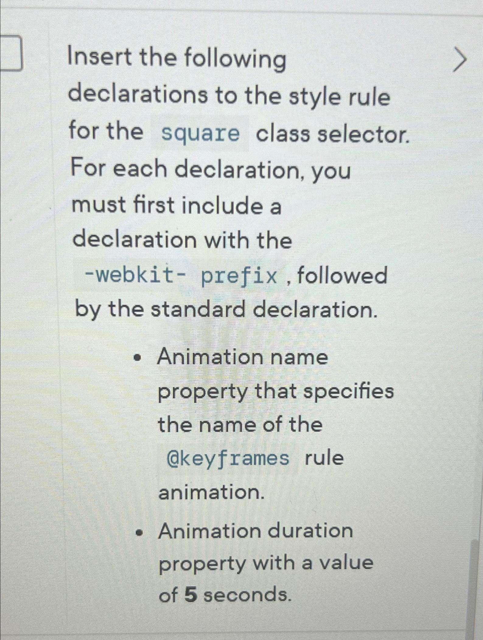Solved Insert the following declarations to the style rule | Chegg.com