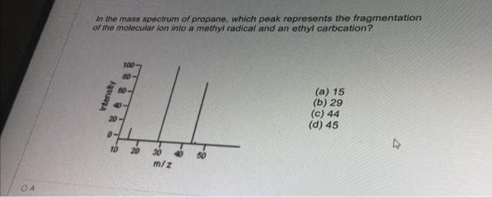 Solved in the mass spectrum of propane, which peak | Chegg.com