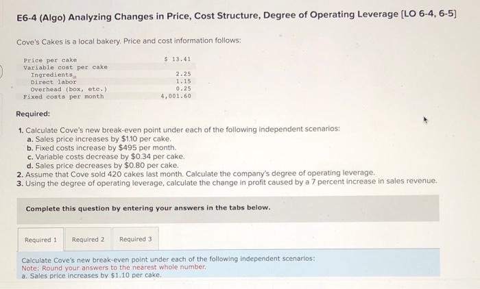 E6-4 (Algo) Analyzing Changes in Price, Cost | Chegg.com