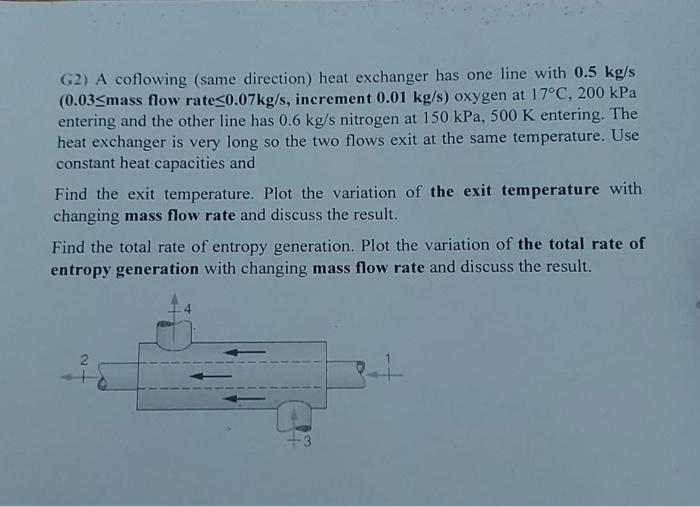 Solved G2) A coflowing (same direction) heat exchanger has | Chegg.com
